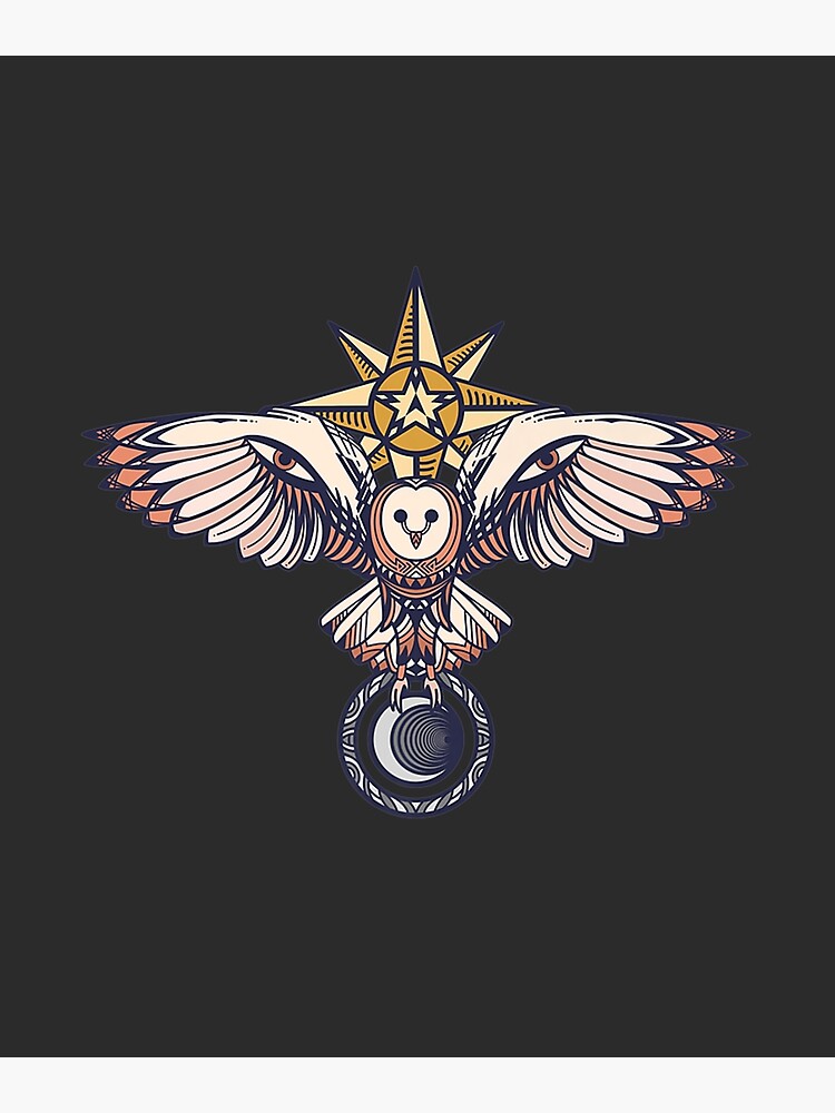 "Celestial Barn Owl - Tribal Sun Moon Illustration" Poster for Sale by ...