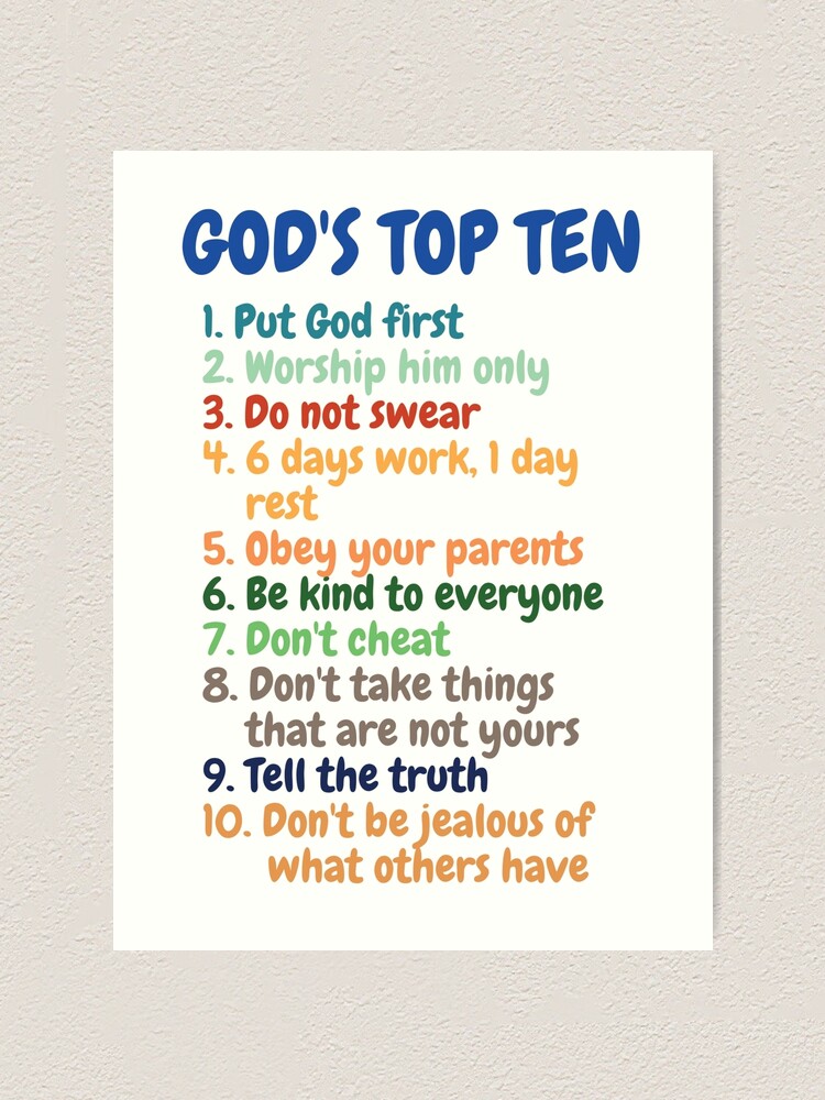 "Copy of Ten Commandments for Kids God's Top Ten" Art Print by MimsTees ...