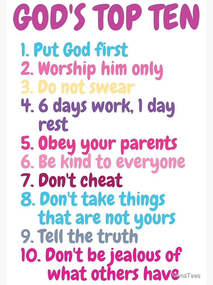 "Ten Commandments for Kids God's Top Ten" Poster for Sale by MimsTees ...