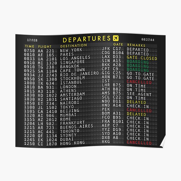 "Flight Departures Split Flap Reader Board" Poster for Sale by ...