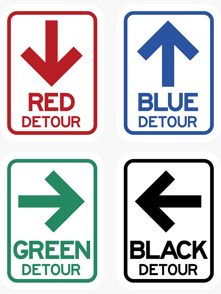 "Four Color Detour Route Signs" Sticker for Sale by twHistory | Redbubble