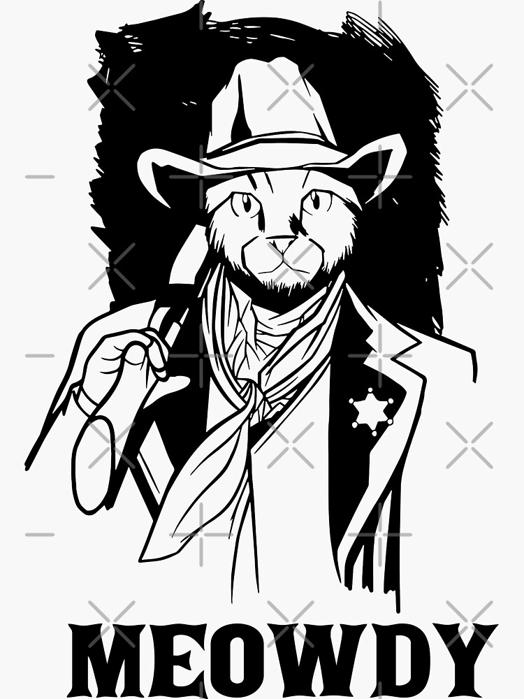 "Meowdy Funny Cat Cowboy - Cat Meme Howdy" Sticker by SpookshowDesign ...