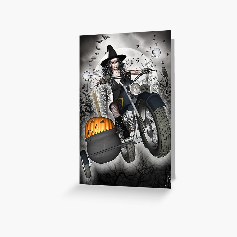 "Biker Witch 'Late for the Covent'" Greeting Card by magicalartz ...