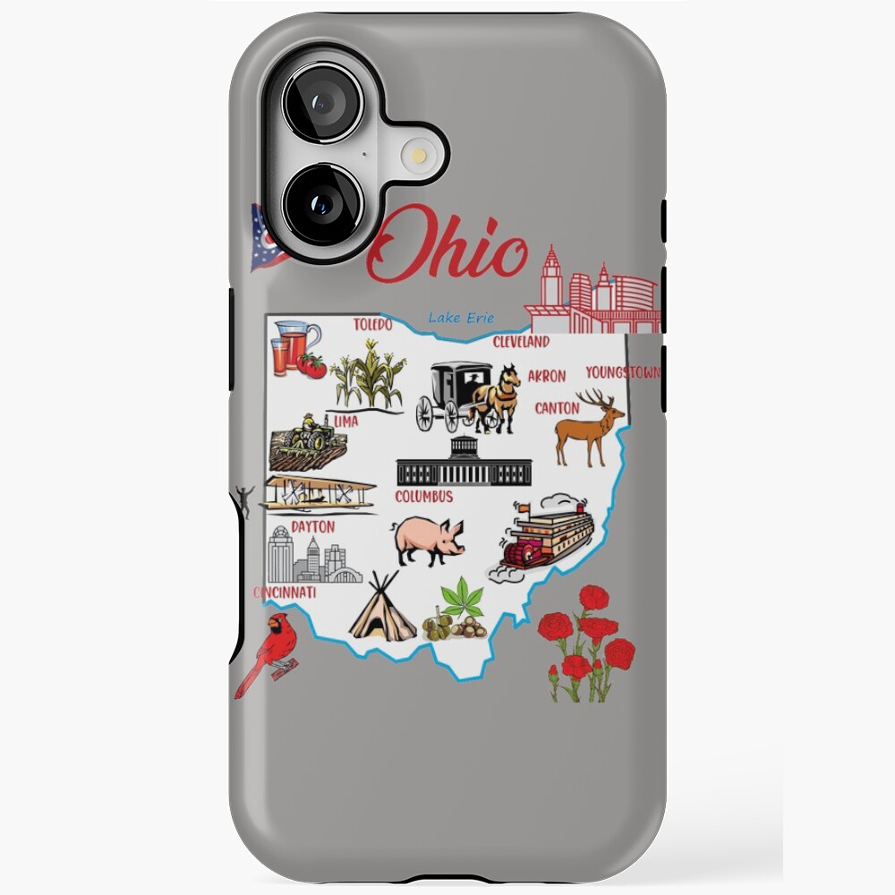 "Ohio tourist map with landmarks and famous symbols, USA, United States ...