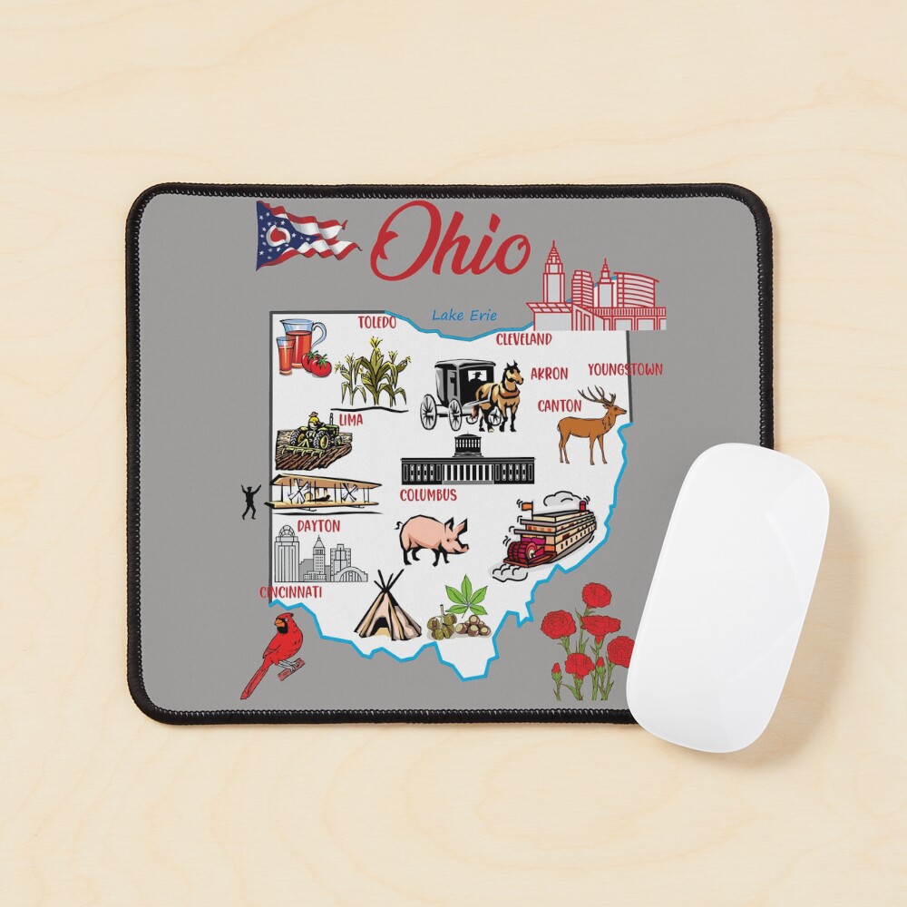 "Ohio tourist map with landmarks and famous symbols, USA, United States ...