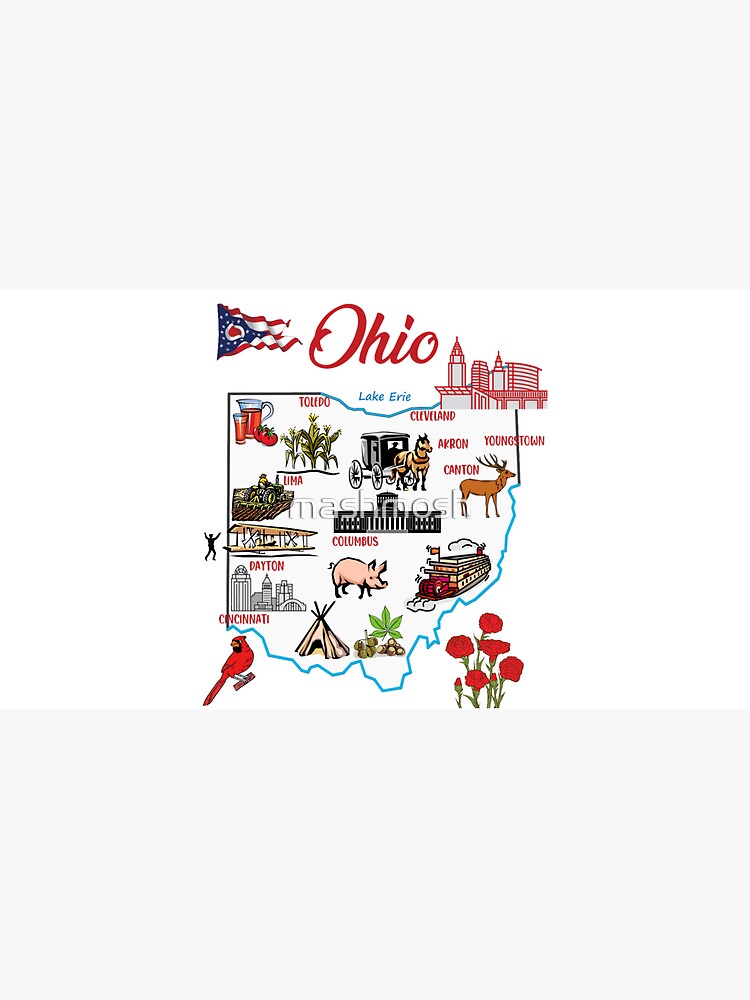 "Ohio tourist map with landmarks and famous symbols, USA, United States ...