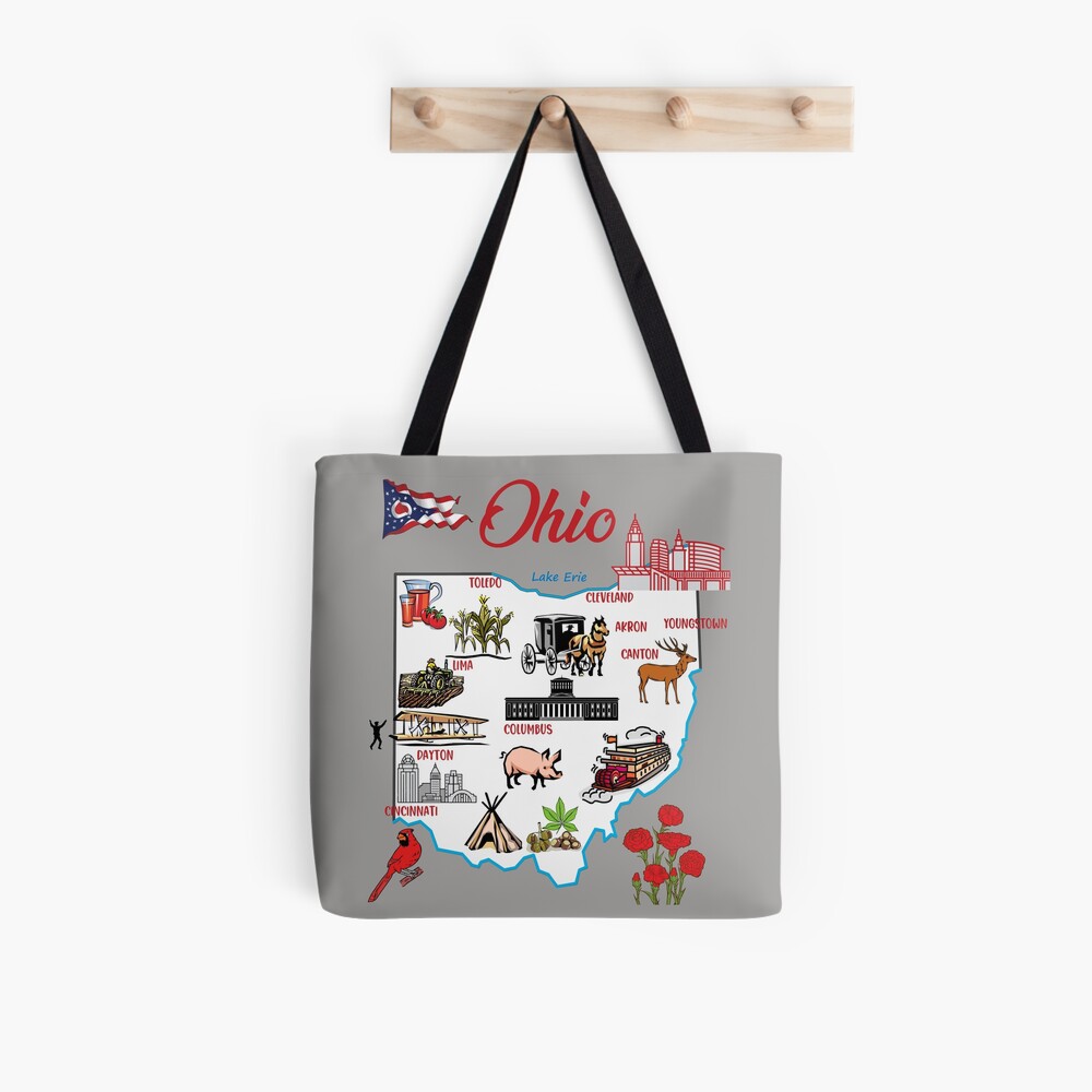 "Ohio tourist map with landmarks and famous symbols, USA, United States ...