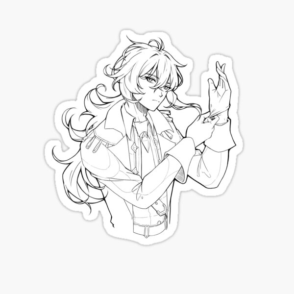"GENSHIN IMPACT - Diluc Ragnvindr Lineart" Sticker for Sale by ...