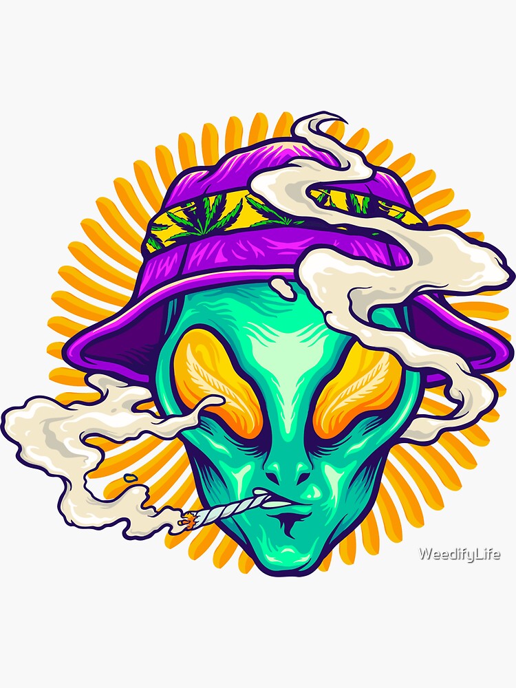 "Stoned Psychedelic Alien Smoking Weed" Sticker for Sale by WeedifyLife ...