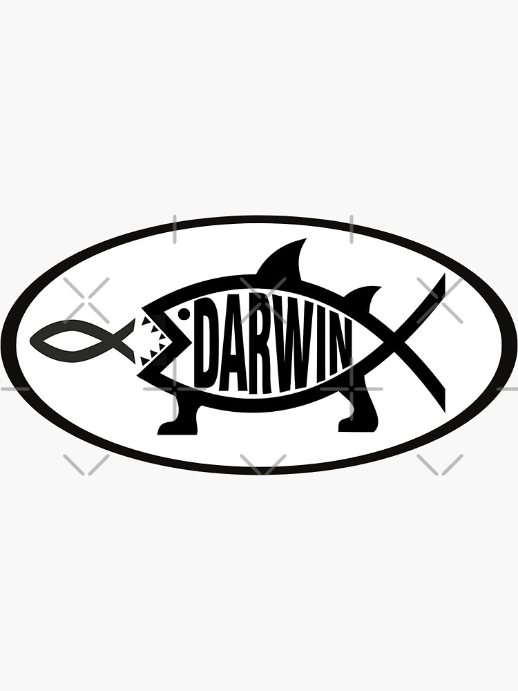 "DARWIN FISH EATING CHRISTIAN FISH" Sticker for Sale by devOUTedAtheist ...