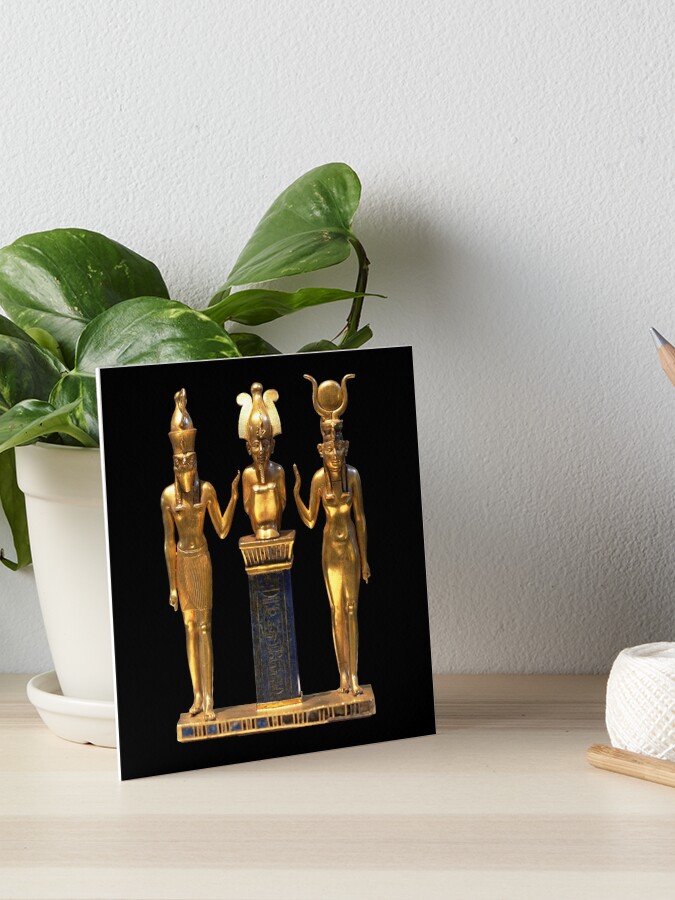 "Egyptian Trinity Golden Horus Osiris and Isis Statue" Art Board Print ...