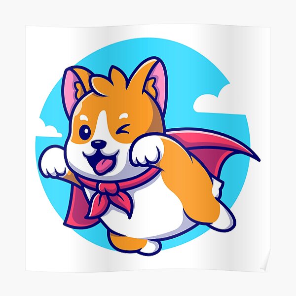 "Cute corgi dog hero flying cartoon" Poster for Sale by MHassan92 ...