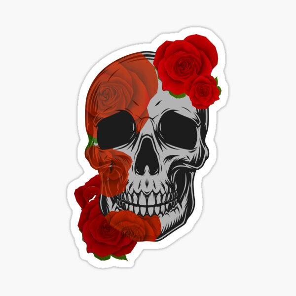 "Human Skull Death Roses - Stickers and other apparels" Sticker for ...