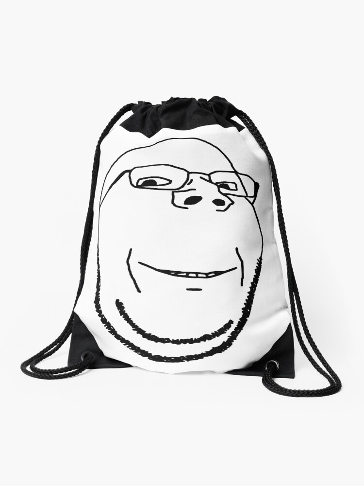 "Smiling Wholesome Wojak / Soyjak" Drawstring Bag by B4zM | Redbubble