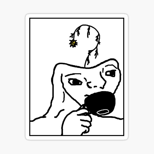 "Wojak Drinking Tea with a Plant on his Head" Sticker for Sale by ...