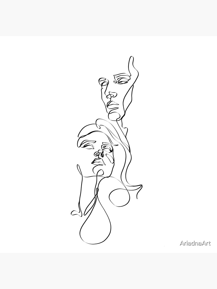 "Continuous line illustration of a couple. 1 line female portrait. 1 ...