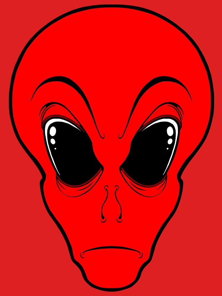 "Spooky Funny Cartoon Drawing of Red Alien Head" T-shirt for Sale by ...