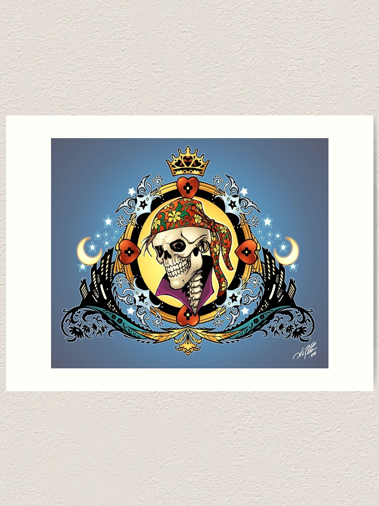 "Pirate King Skull with hearts and a crown by Al Rio" Art Print by ...