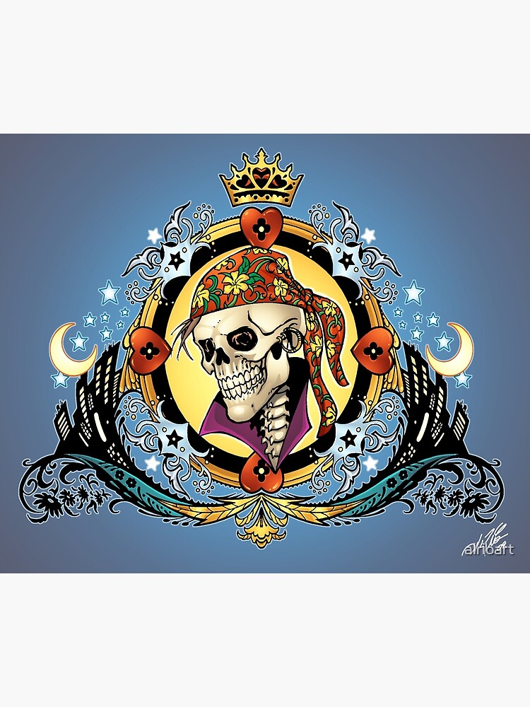 "Pirate King Skull with hearts and a crown by Al Rio" Art Print by ...