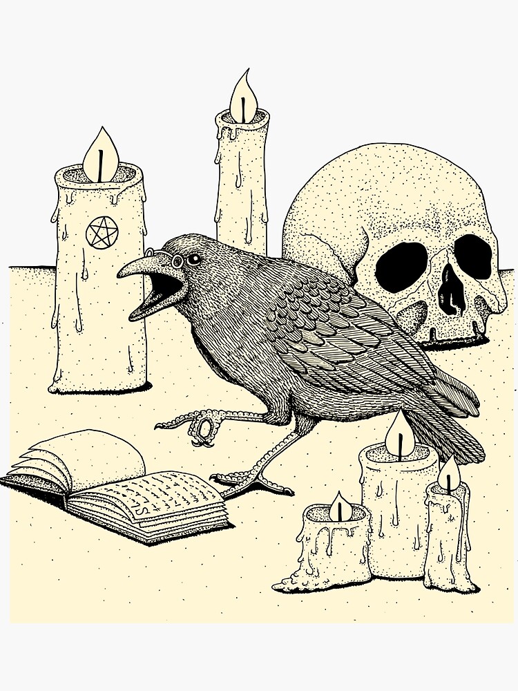 Pegatina «Brujería de cuervo con calavera de Nikki-Luka» de Nikki-Luka ...