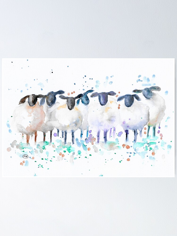 "Seven Sheep. Original watercolour painting by marjansart" Poster for ...