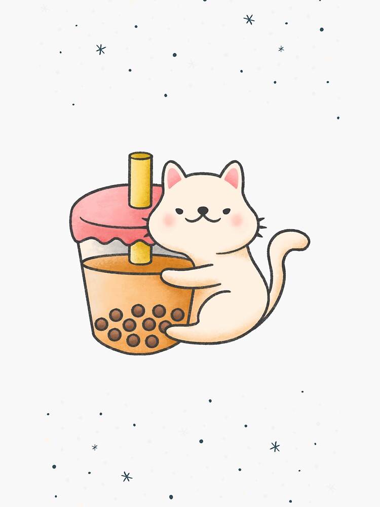 "Cat drinking boba" Sticker for Sale by SamraT-shirt | Redbubble