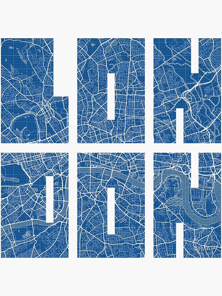 "London City Map of England - Blueprint" Sticker for Sale by deMAP ...