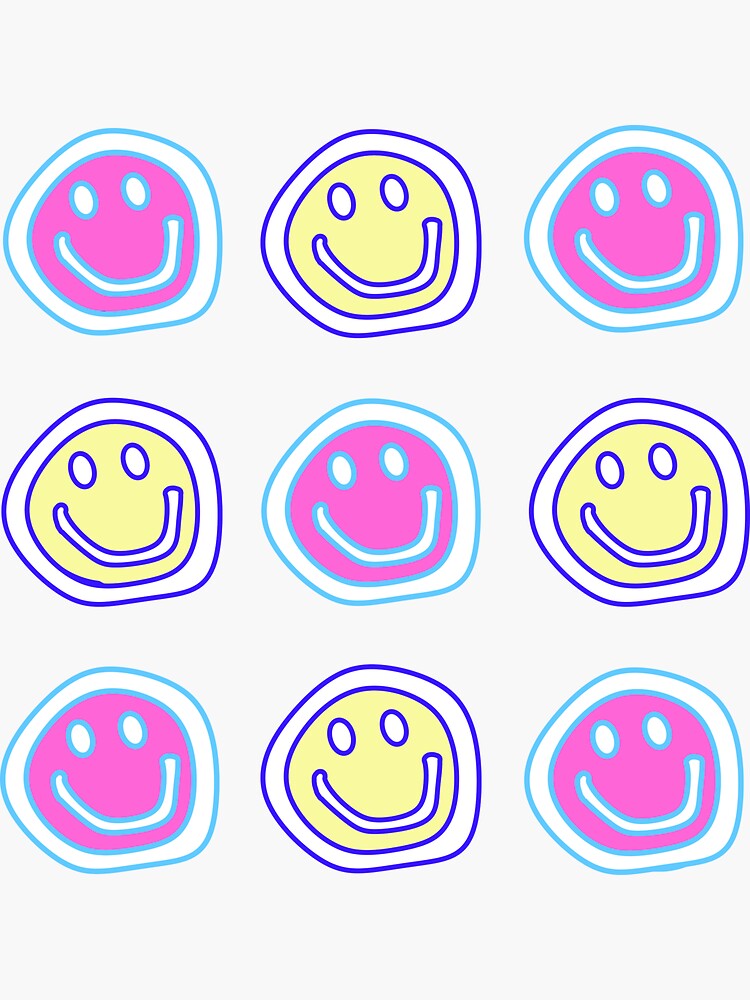 "pastel multicolor warped smiley faces x9" Sticker for Sale by ...