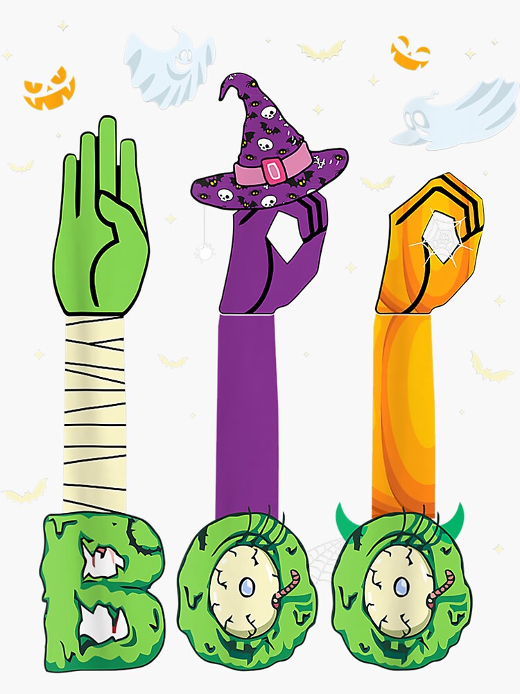 "Boo American Sign Language ASL Deaf Halloween Costume T-Shirt" Sticker ...