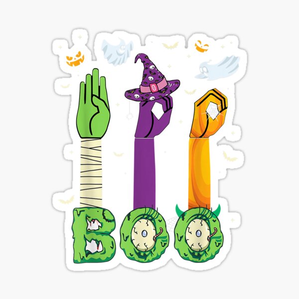 "Boo American Sign Language ASL Deaf Halloween Costume T-Shirt" Sticker ...