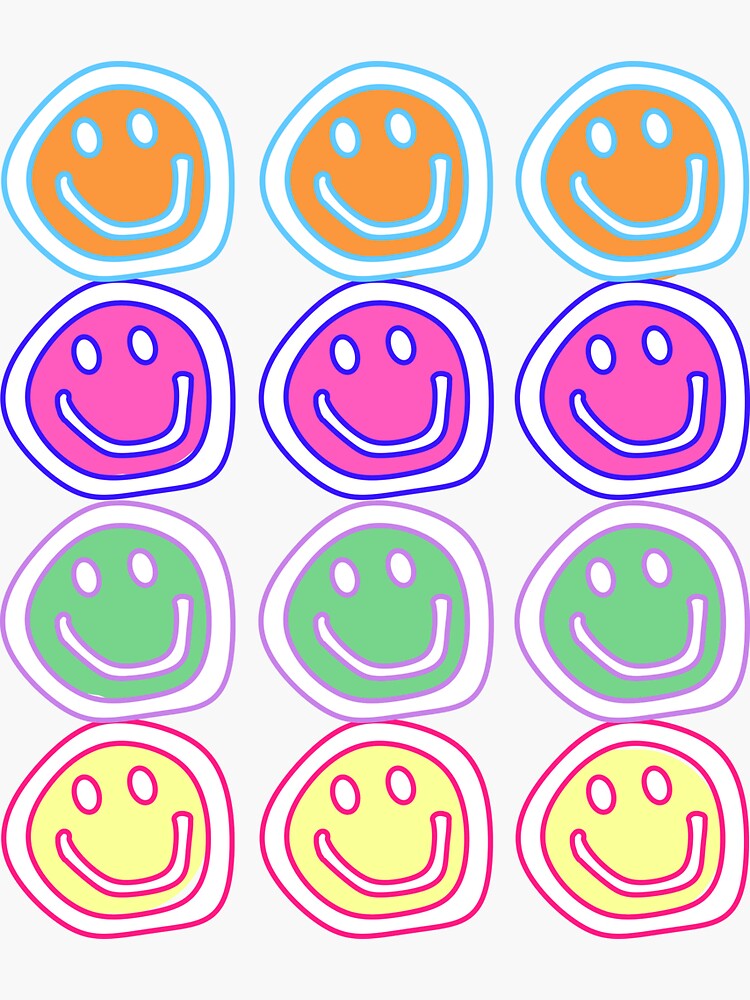 "multicolor stacked warped smiley face x12 " Sticker for Sale by ...