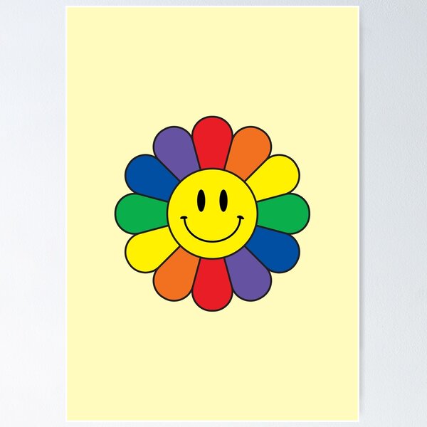 "Rainbow Retro Smiley Face Flower" Poster for Sale by HumanNation ...
