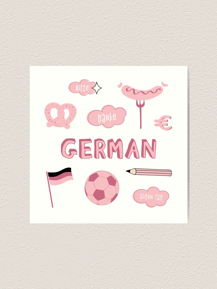 "Pink German Language School Subject Sticker Pack" Art Print for Sale ...