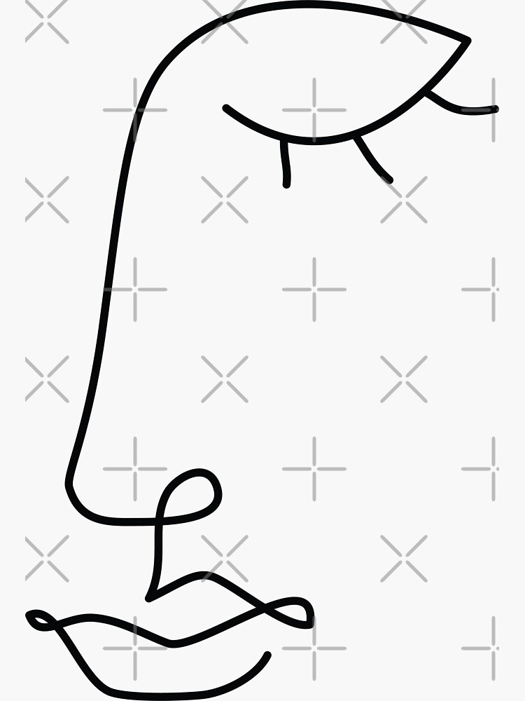 "Female Face Continuous Line Drawing Art Board T-Shirt Print Sticker ...