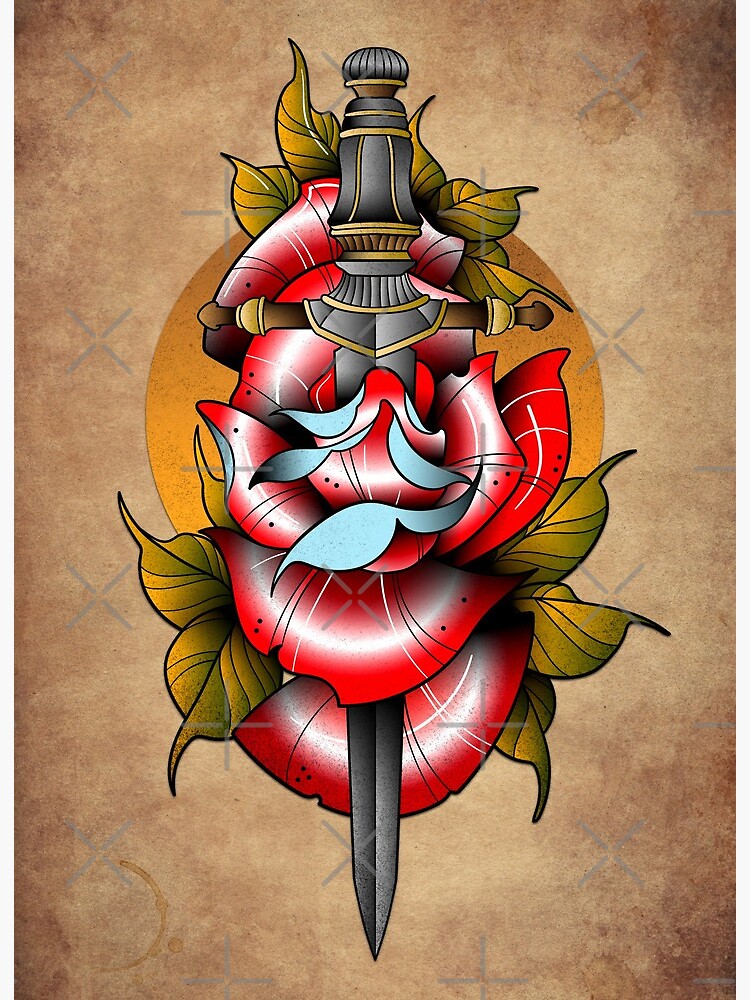 Dagger Rose Tattoo Traditional