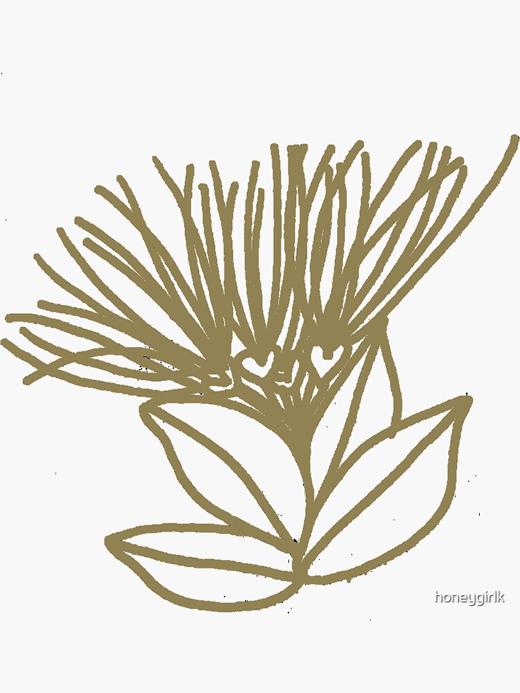 "Ohia Lehua Outline in Gold" Sticker for Sale by honeygirlk | Redbubble