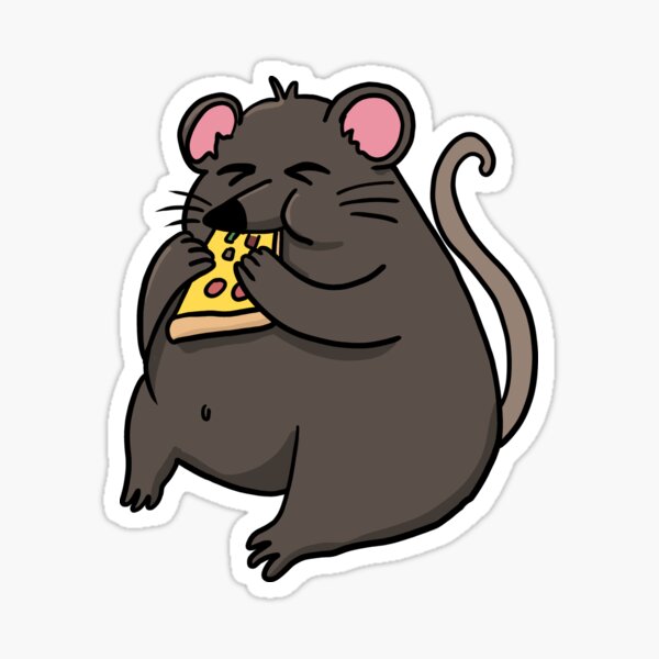 "Fat Mouse Eating Pizza Funny Comic Style hand drawn" Sticker for Sale ...