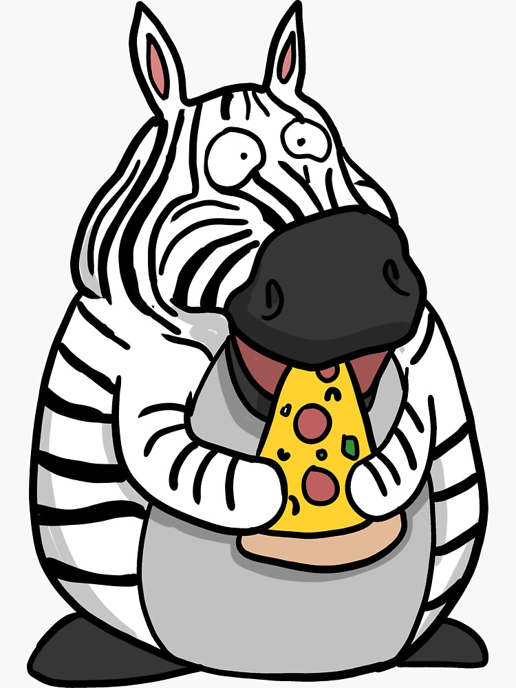 "Fat Zebra Eating Pizza Funny Comic Style hand drawn" Sticker for Sale ...