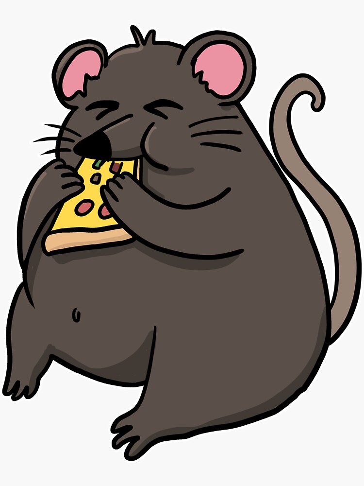 Pegatina «Ratón gordo comiendo pizza estilo cómic divertido dibujado a ...