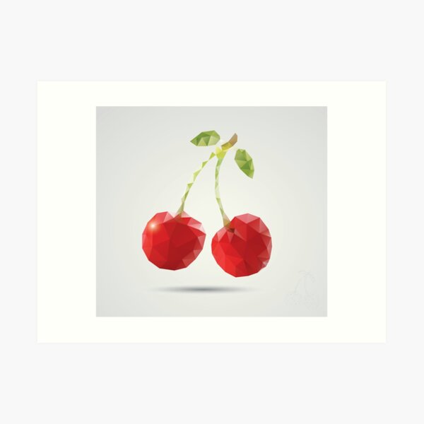 "Geometric polygonal fruit, triangles, cherries" Art Print for Sale by ...