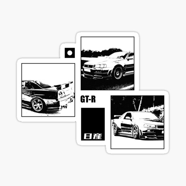 "NISSAN SKYLINE GT-R R34 Black 'N White Archive" Sticker for Sale by ...
