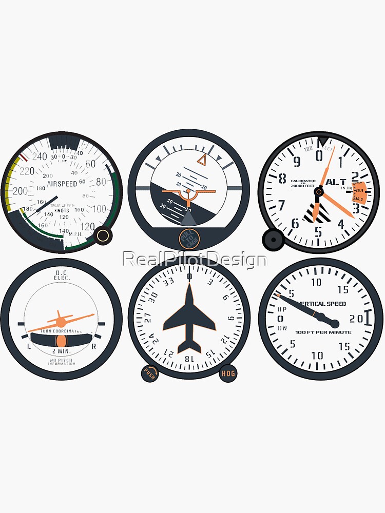 "Basic Six Flight Instruments" Sticker for Sale by RealPilotDesign ...