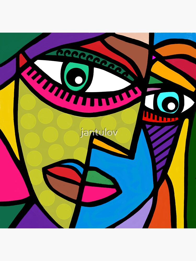 "Funky Abstract Art Face with Dots and Stripes" Sticker for Sale by ...