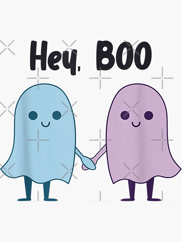 "Hey Boo Cute Smiling Halloween Ghosts Holding Hands T-Shirt" Sticker ...