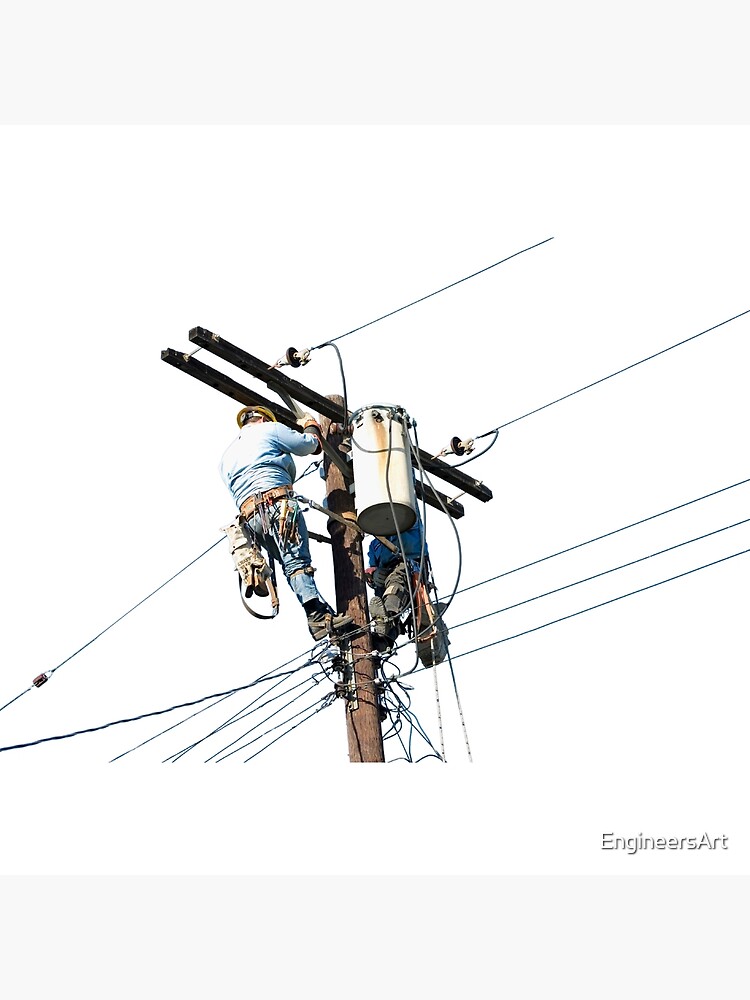 "Electrical lineman climbing a utility pole" Art Print for Sale by ...