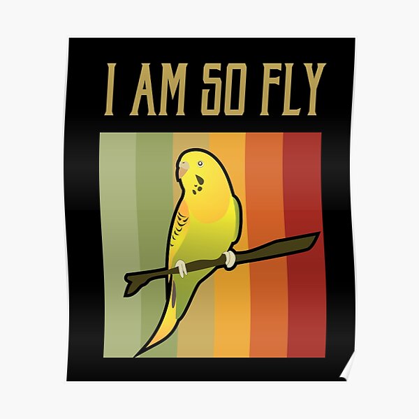 "I am so Fly Retro Vintage Budgie Lover Budgerigar Parakeet " Poster ...