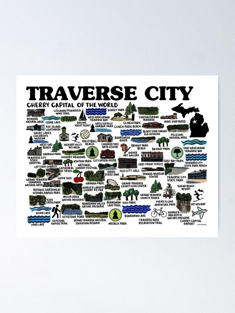 "Traverse City Map " Poster for Sale by fiberandgloss | Redbubble