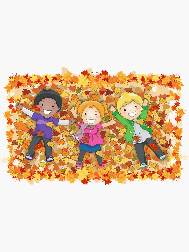 "Yay! It's Fall ~ Kids playing in Fall Leaves" Sticker for Sale by ...