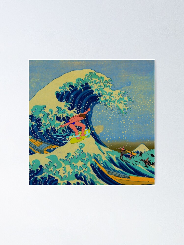 "Surfing the Great Wave off Kanagawa Hokusai Art" Poster for Sale by ...