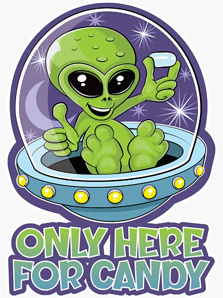 "Cute alien holding candy in a flying saucer " Sticker for Sale by ...